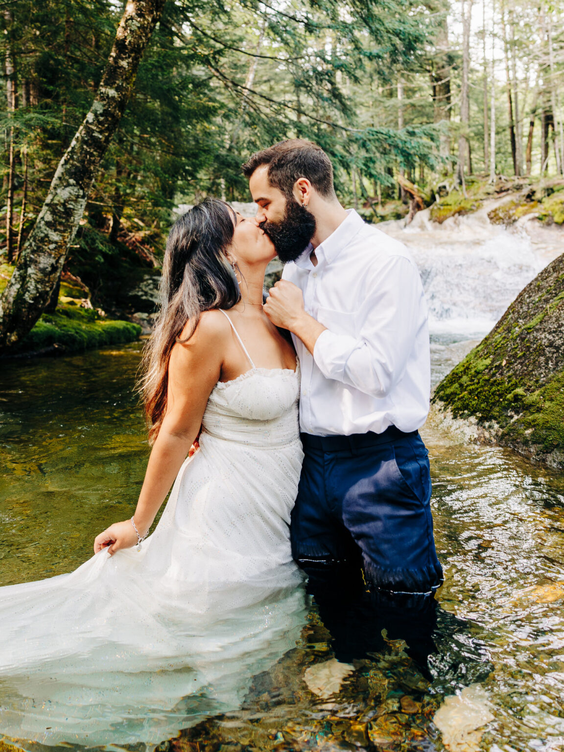Romantic Waterfall Engagement Photos at Franconia Notch State Park